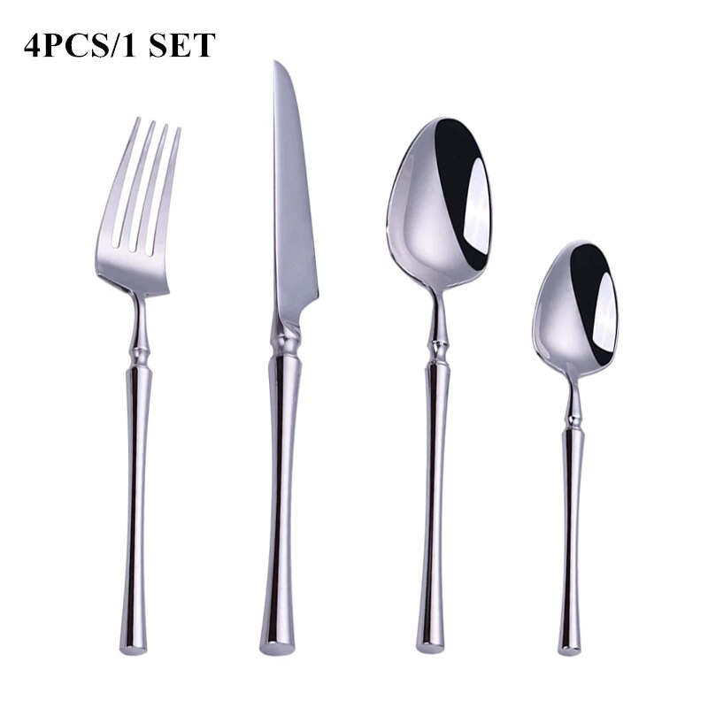 Hommi 24Pcs 30Pcs Shiny Dinnerware Set 18/10 Stainless Steel Mirror ...