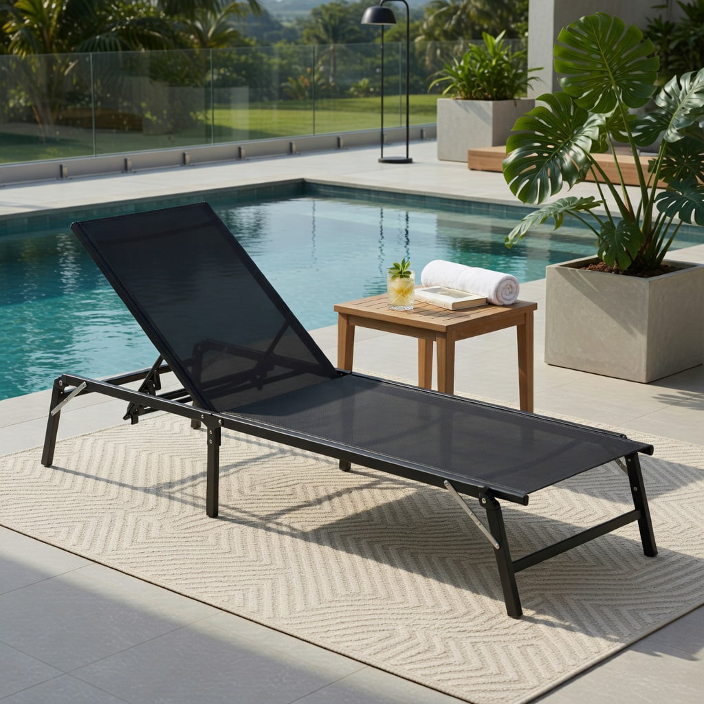 Hommoo 2-Pack Foldable Outdoor Chaise Lounge Chairs, Metal Frame with ...