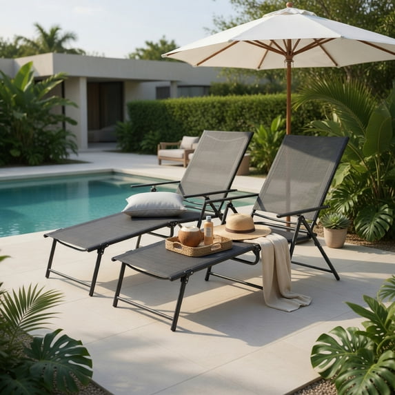 Hommoo 2-Pack Foldable Patio Chaise Lounge Chairs with 6-Position ...