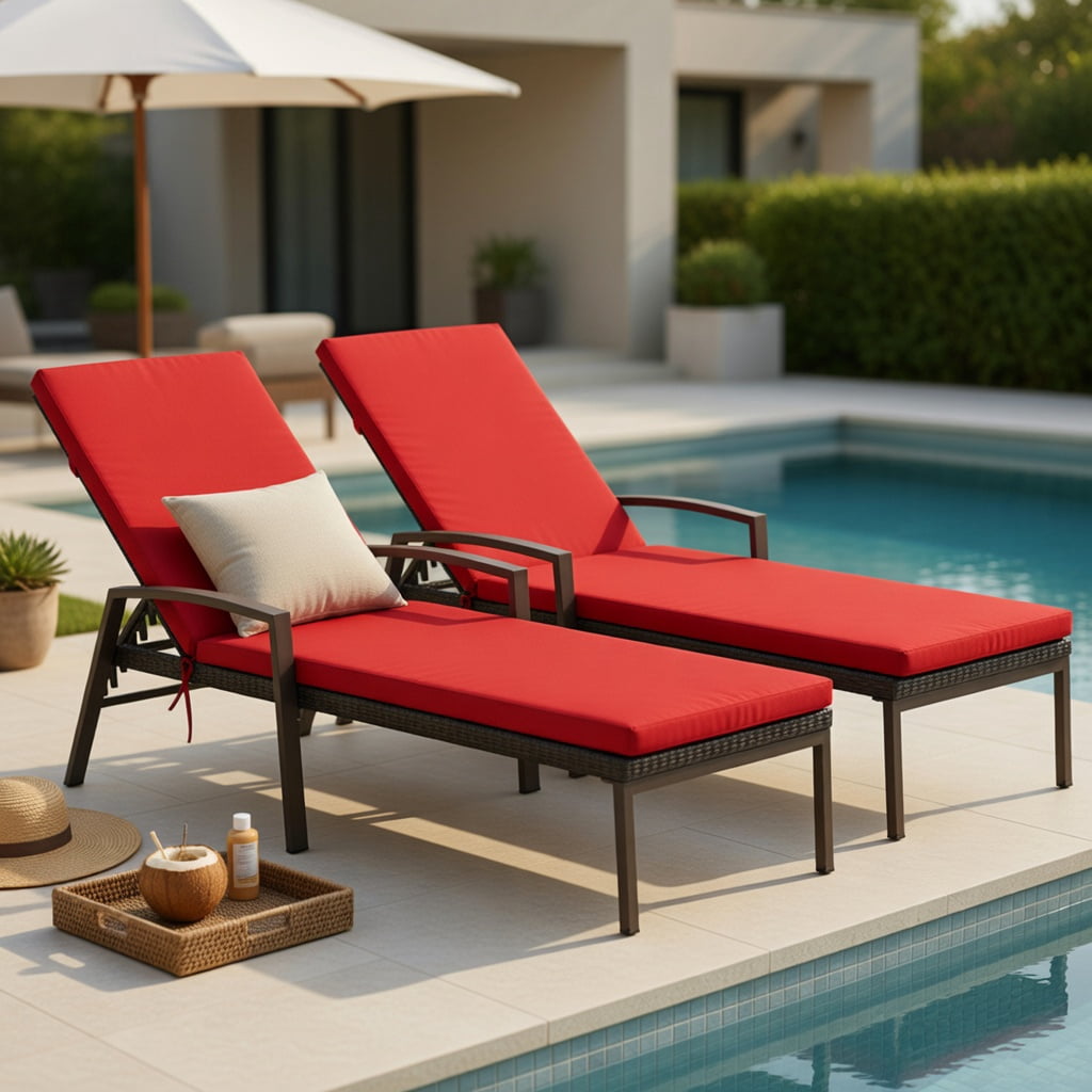 Hommoo 2-Pack Outdoor Rattan Reclining Chaise Lounge Chairs with ...