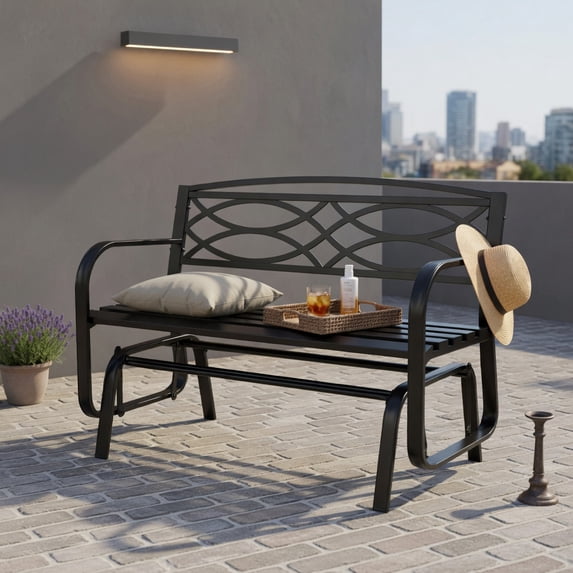 Hommoo 2-Person Outdoor Glider Bench, Heavy-Duty Metal Patio Swing ...