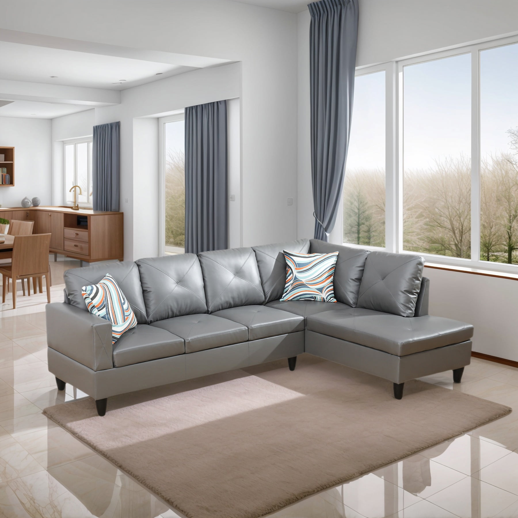 Hommoo 2-Piece Faux Leather L-Shaped Sectional Couches and Sofa Set ...
