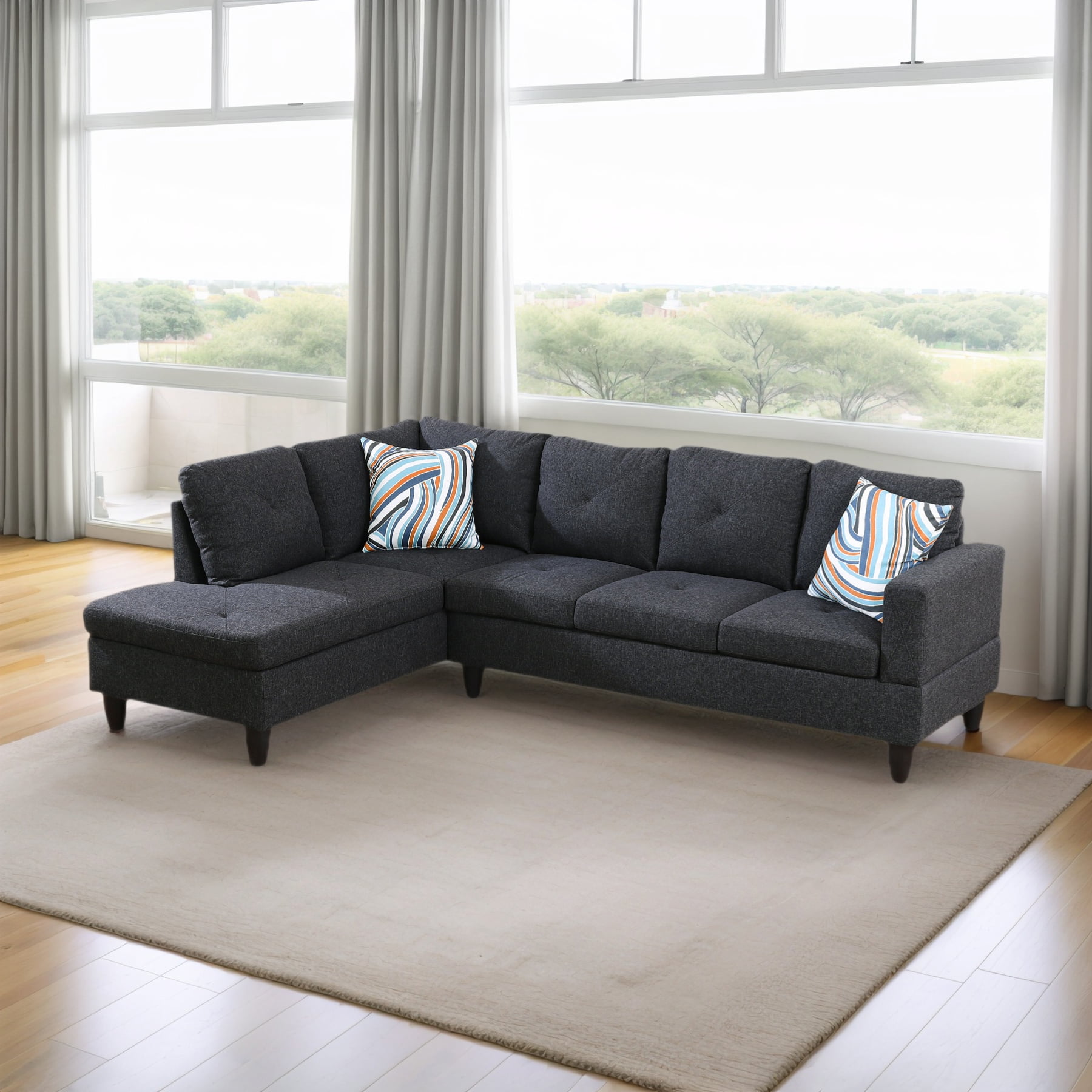 Hommoo 2-Piece Linen L-Shaped Sectional Couches and Sofa Set, Modern ...