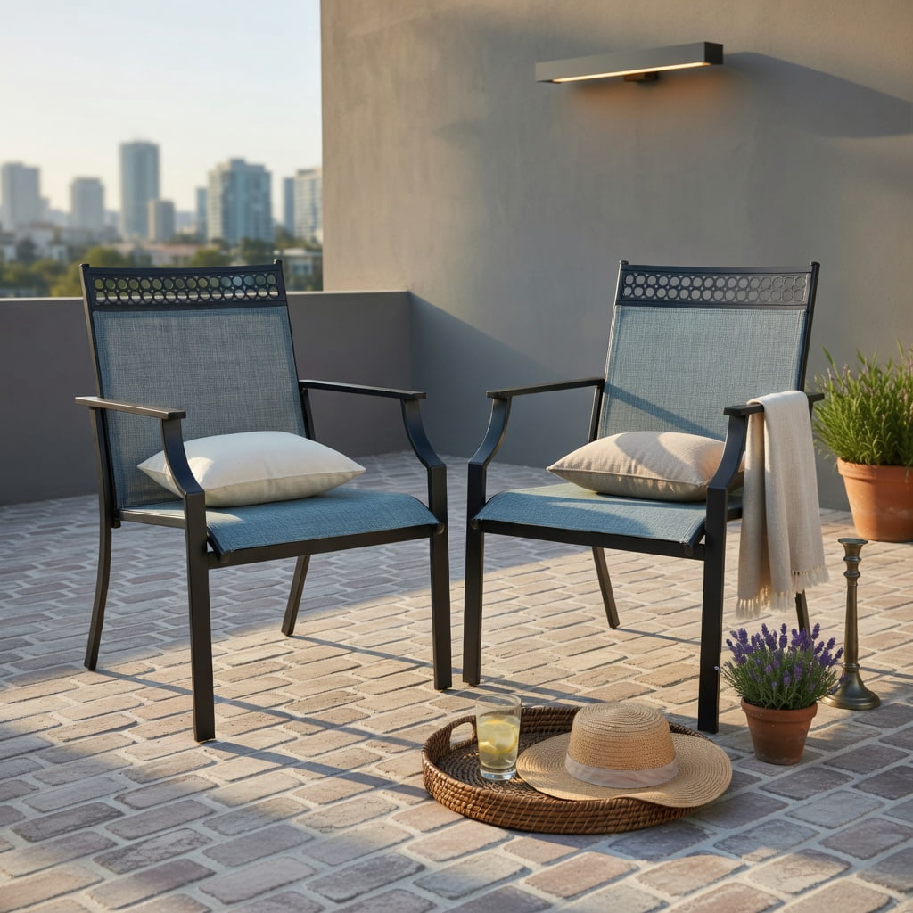 Hommoo 2-Piece Outdoor Patio Chairs Set, All-Weather Breathable Blue ...