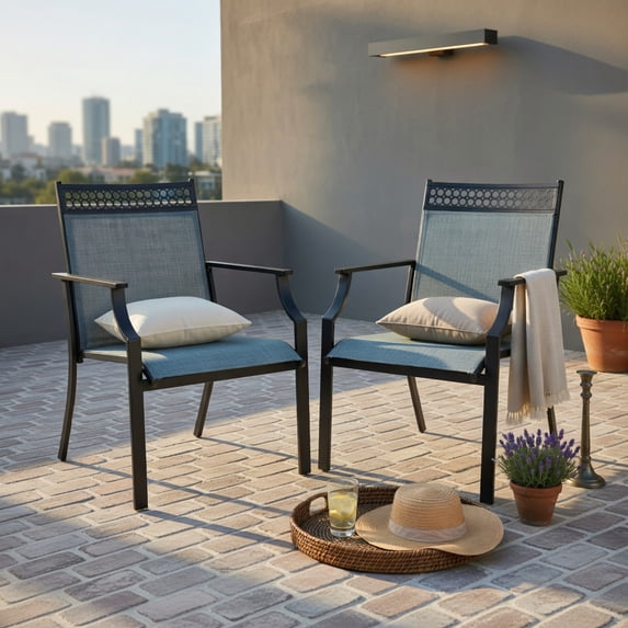 Hommoo 2-Piece Outdoor Patio Chairs Set, All-Weather Breathable Blue ...