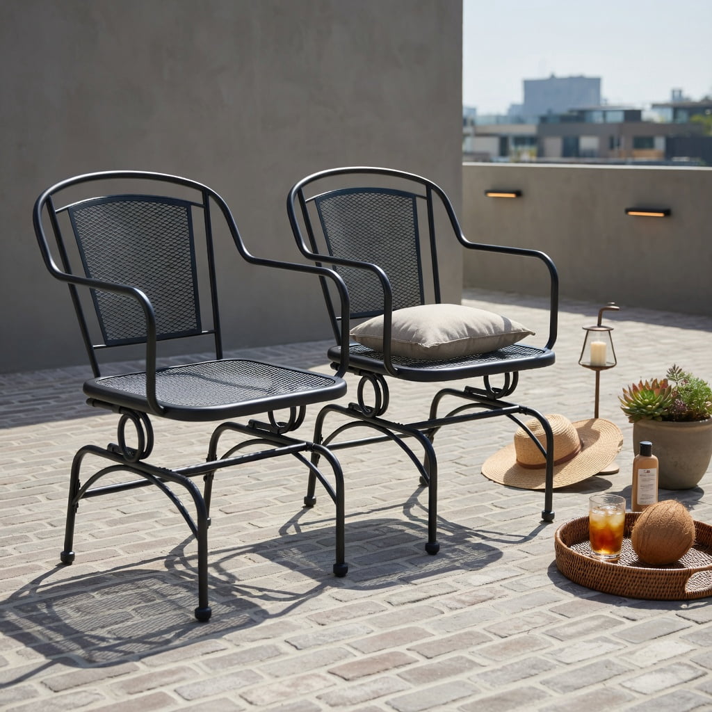 Hommoo 2-Piece Outdoor Rocking Chair Set, Powder-Coated Metal Patio ...