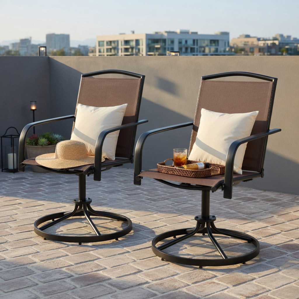 Hommoo 2-Piece Outdoor Swivel Chairs Set, High-Back Metal Patio Chairs ...