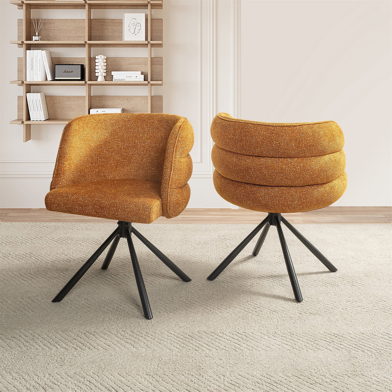 Hommoo 270° Swivel Accent Chair 2-Piece Chairs Set, Modern Chenille ...