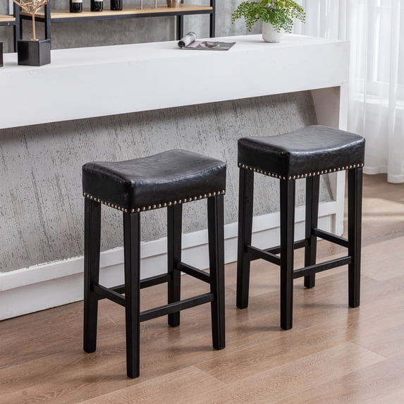 Hommoo Bar Stool, 29 Inch Bar Stools Set of 2, PU Leather Backless ...