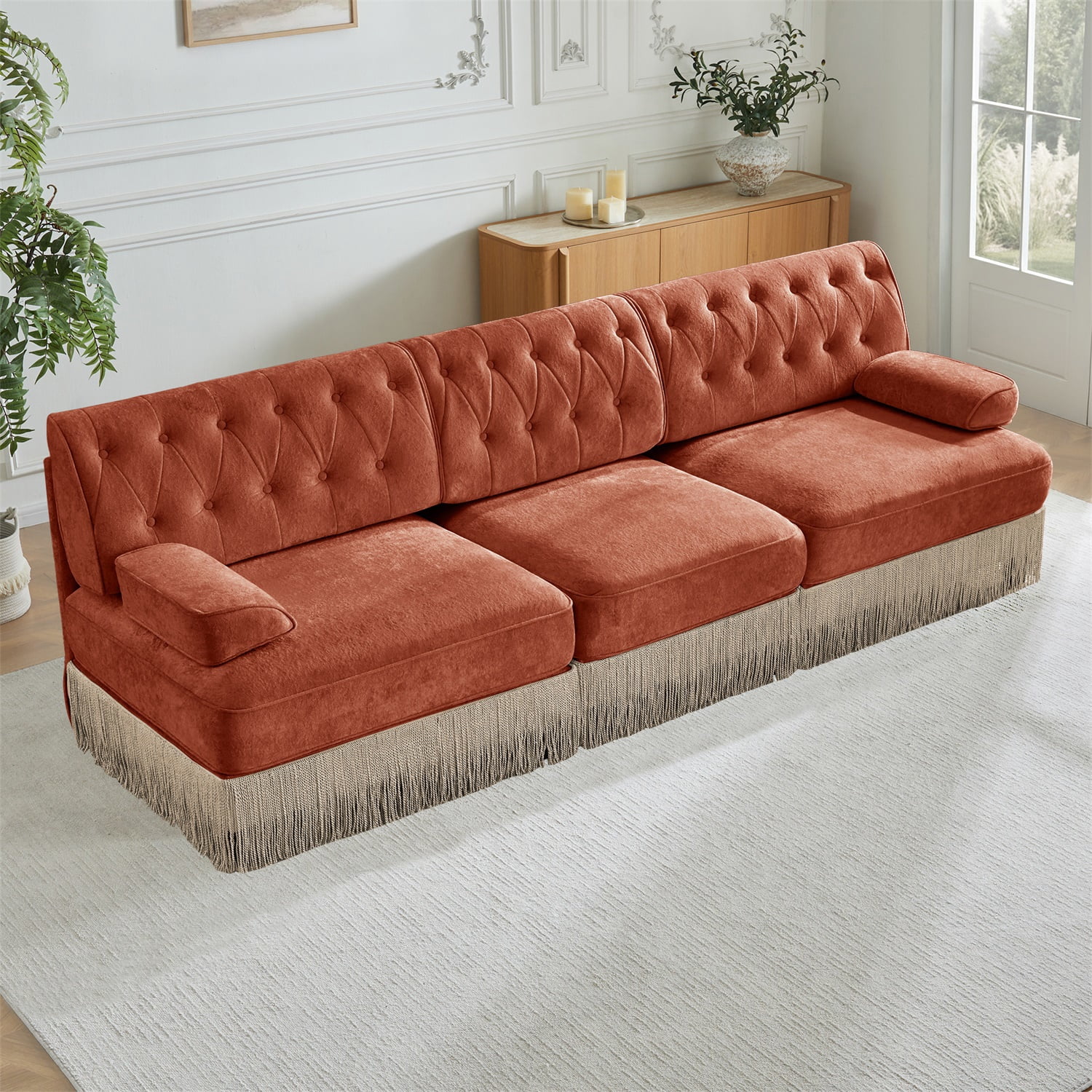Hommoo 3-Seater Chesterfield Style Velvet Fabric Sofa Couch set, Tufted ...