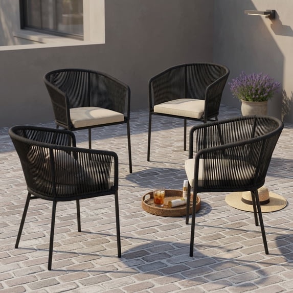 Hommoo 4-Piece Outdoor Patio Chair Set with Curved Backrest, Thick Seat ...