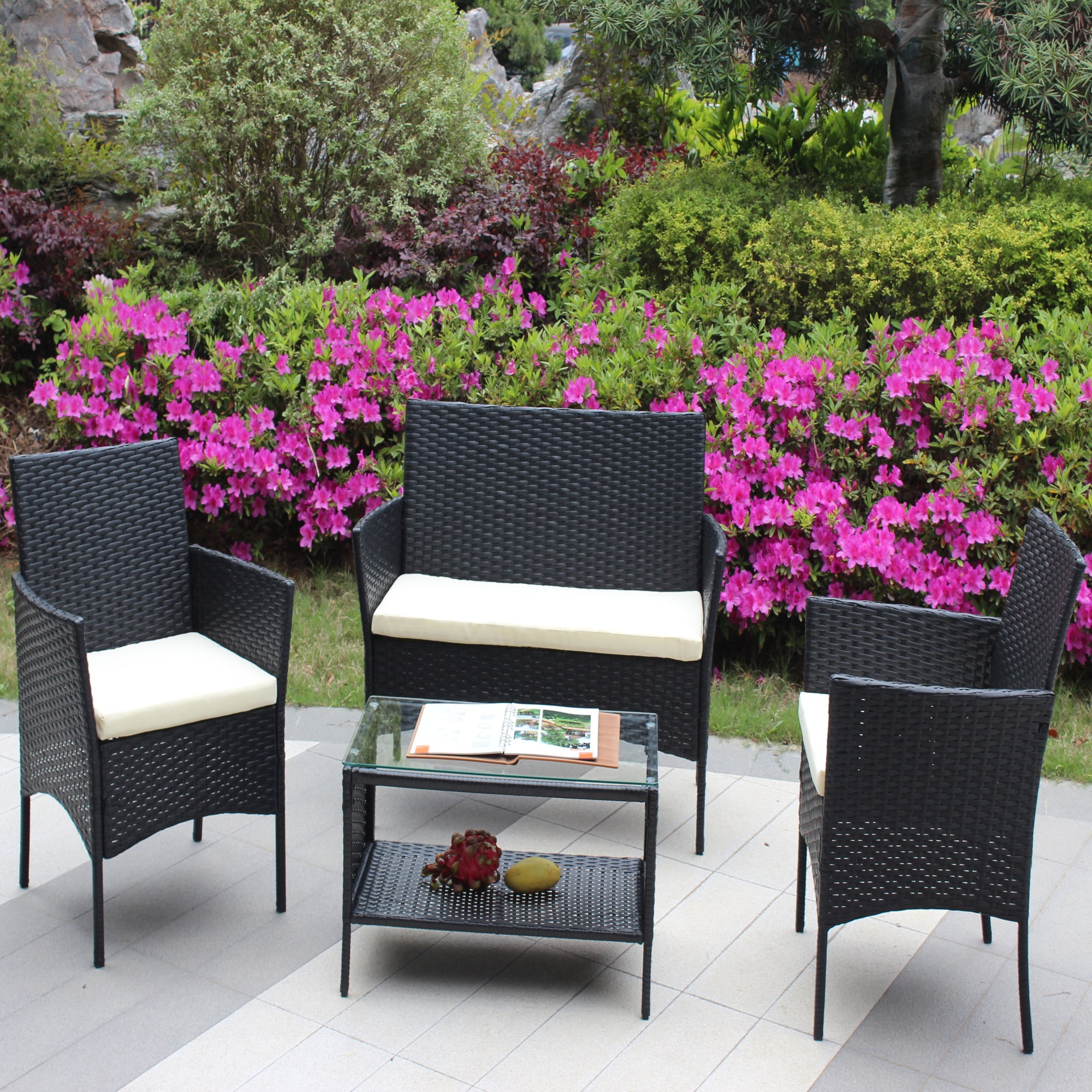 Hommoo 4 Pieces Patio Furniture Set, Wicker Rattan Outdoor Sofa Chairs ...