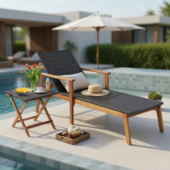 Hommoo 4-Position Adjustable Patio Chaise Lounge with Foldable Side ...