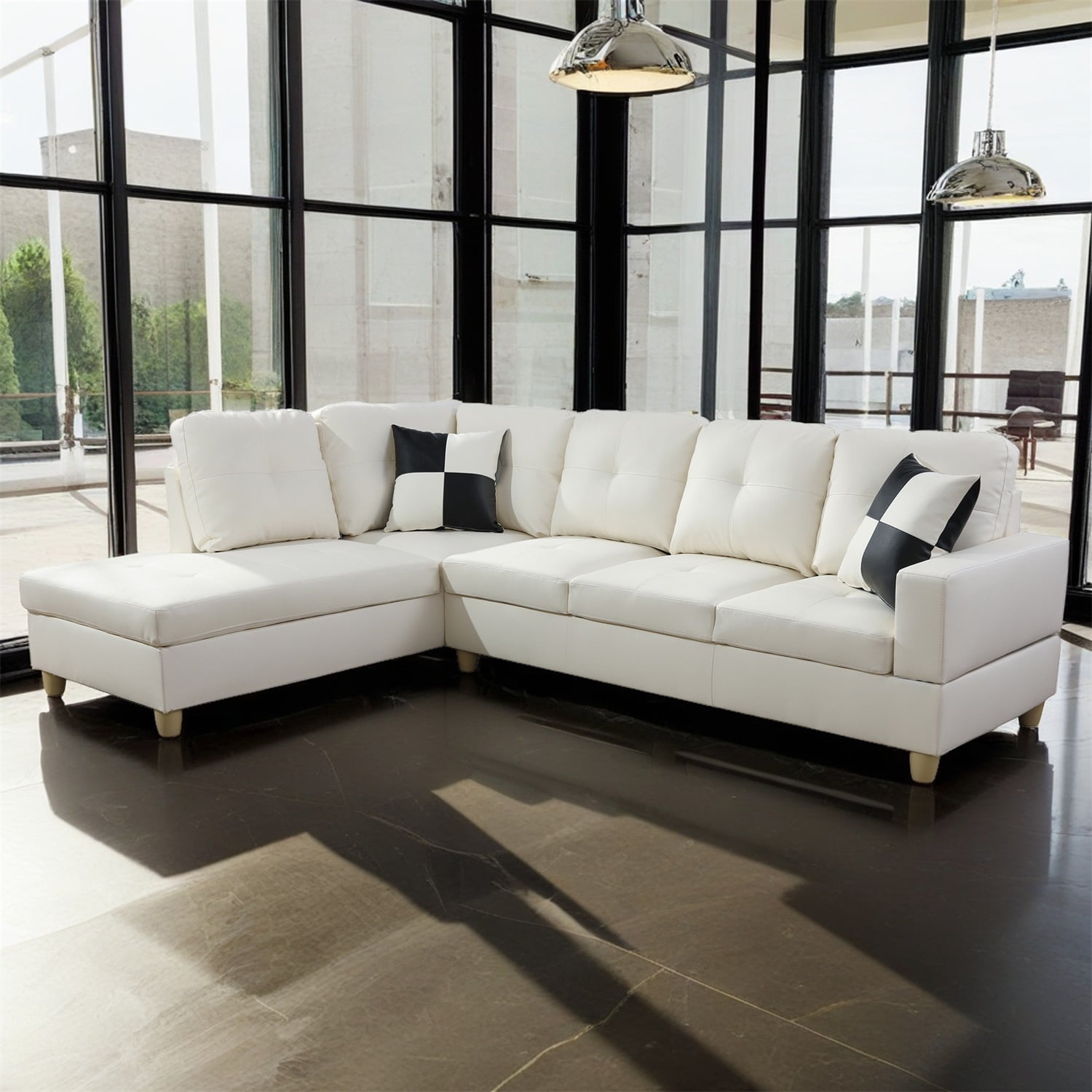 Hommoo 4 Seat Living Room Furniture Sets, Faux Leather Sectional Sofa ...