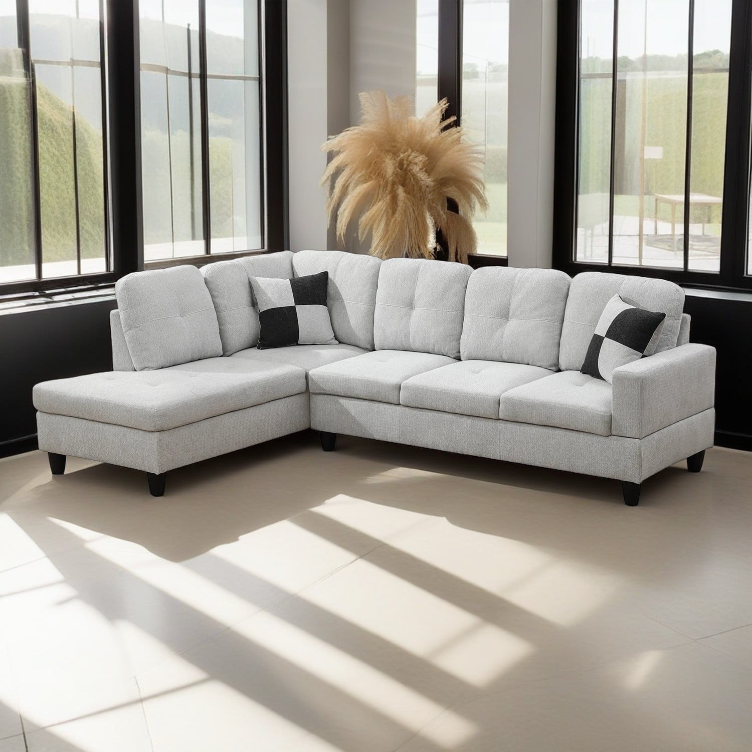 Hommoo 4 Seat Living Room Furniture Sets, Flannel Sectional Sofa, Modern L-Shaped Couches and ...