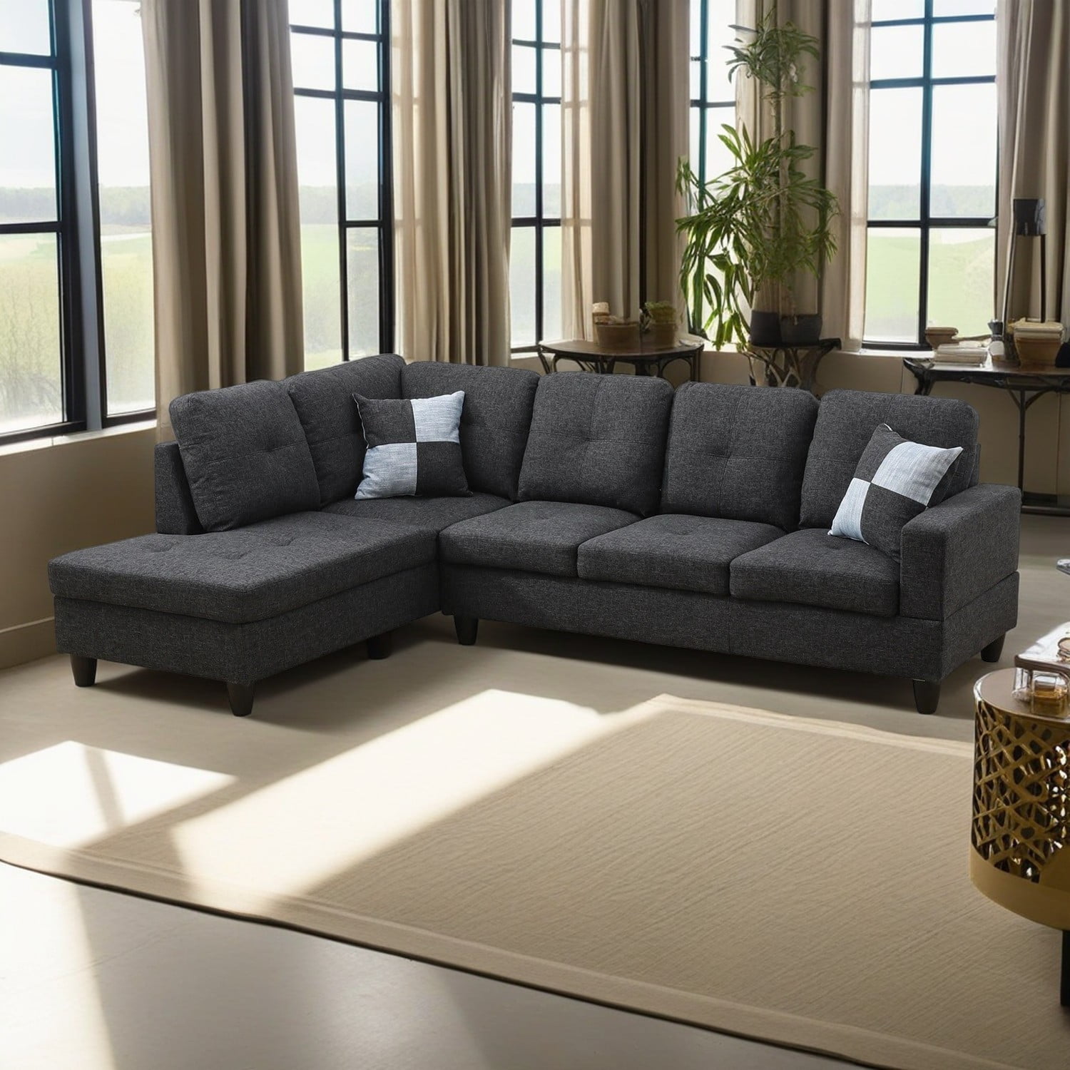 Hommoo 4 Seat Living Room Furniture Sets, Linen Sectional Sofa, Modern ...