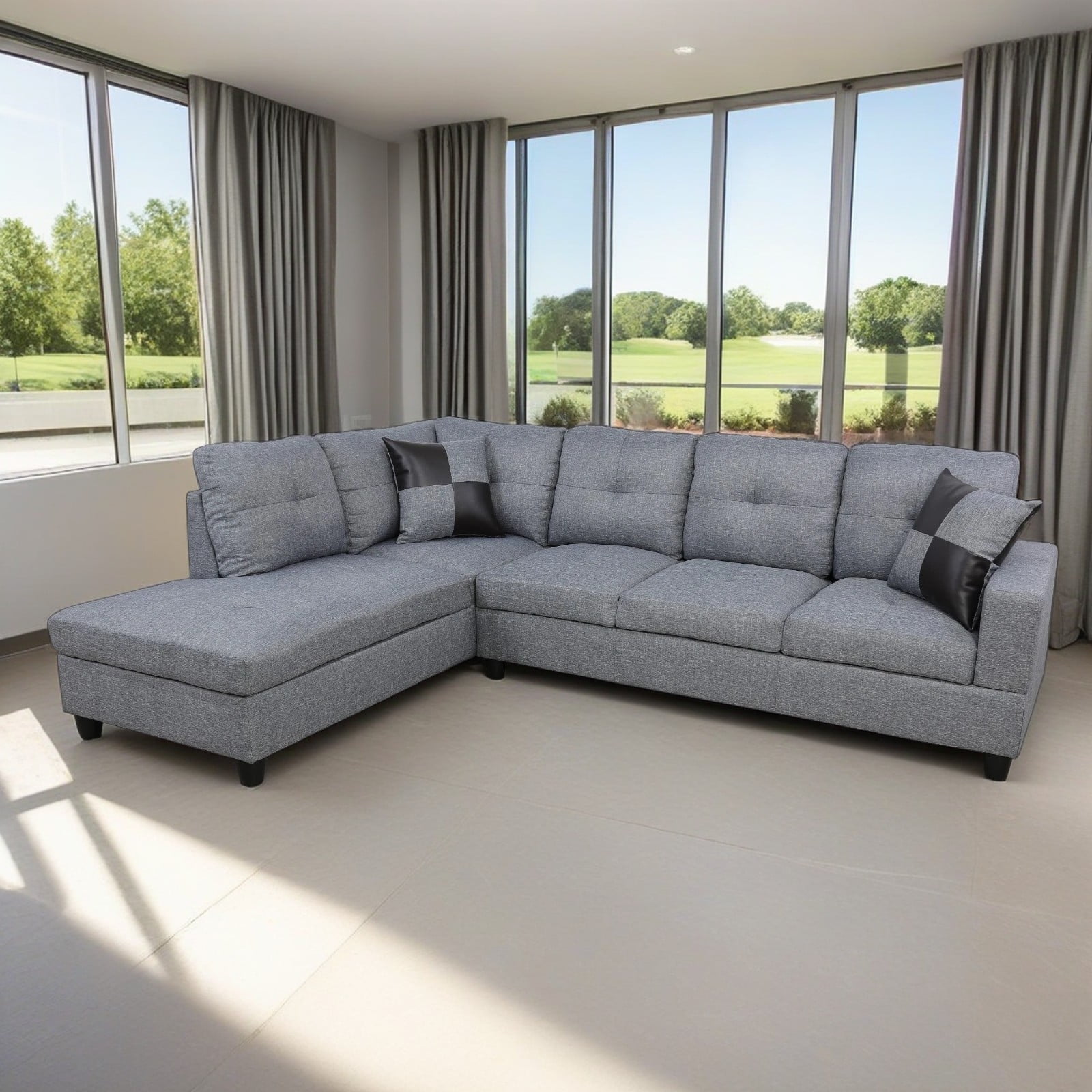 Hommoo 4 Seat Living Room Furniture Sets, Linen Sectional Sofa, Modern ...