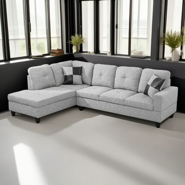 Hommoo 4 Seat Living Room Furniture Sets, Linen Sectional Sofa, Modern ...