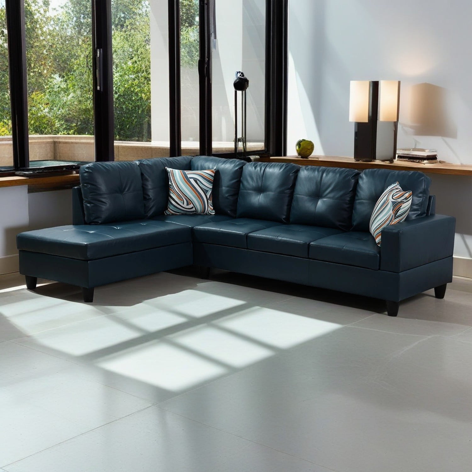 Hommoo 4-Seat Sectional Sofa Set - Furniture - Peacock Blue - Walmart.com