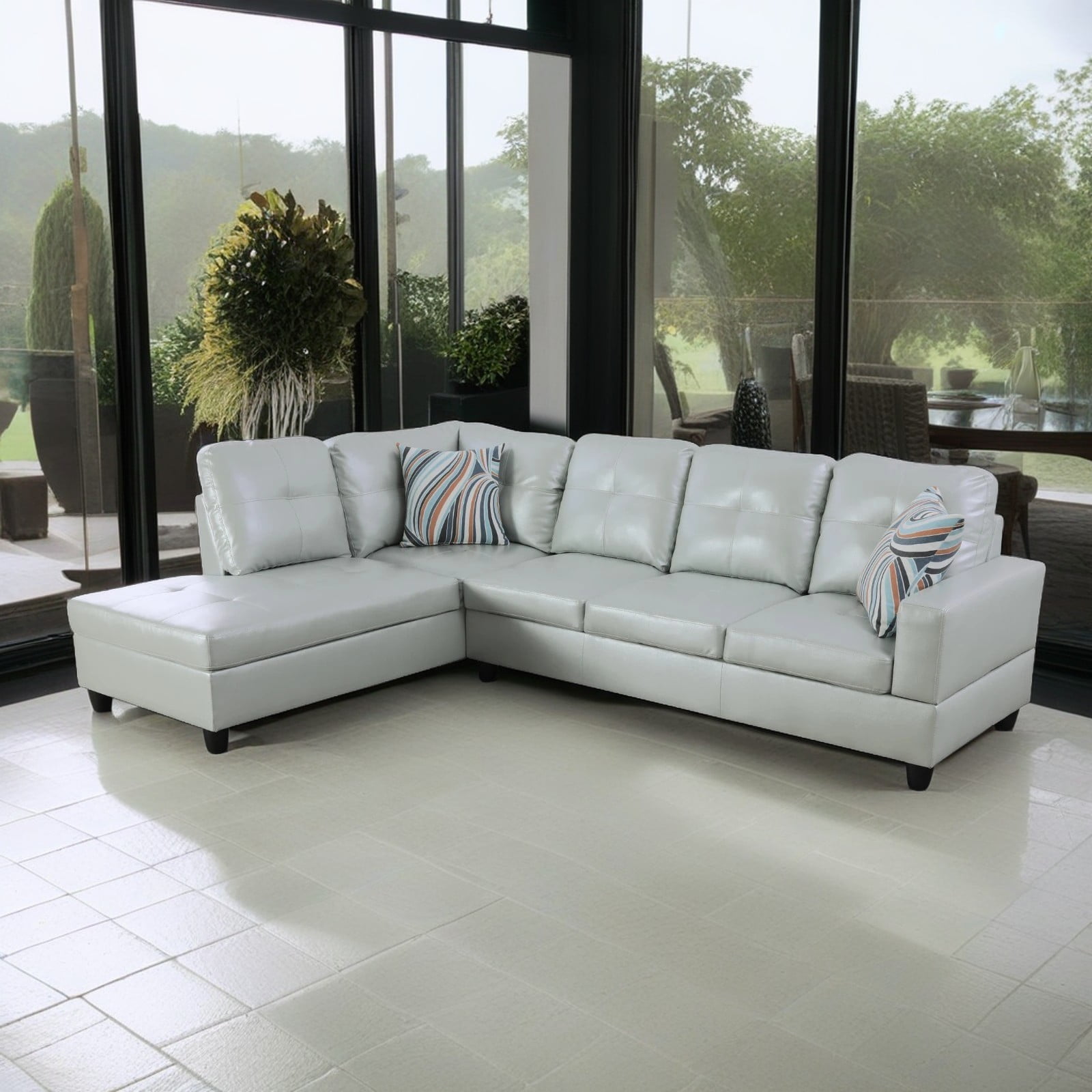 Hommoo 4-Seat Semi Semi PU Synthetic Leather Sectional Sofa Sets, L ...