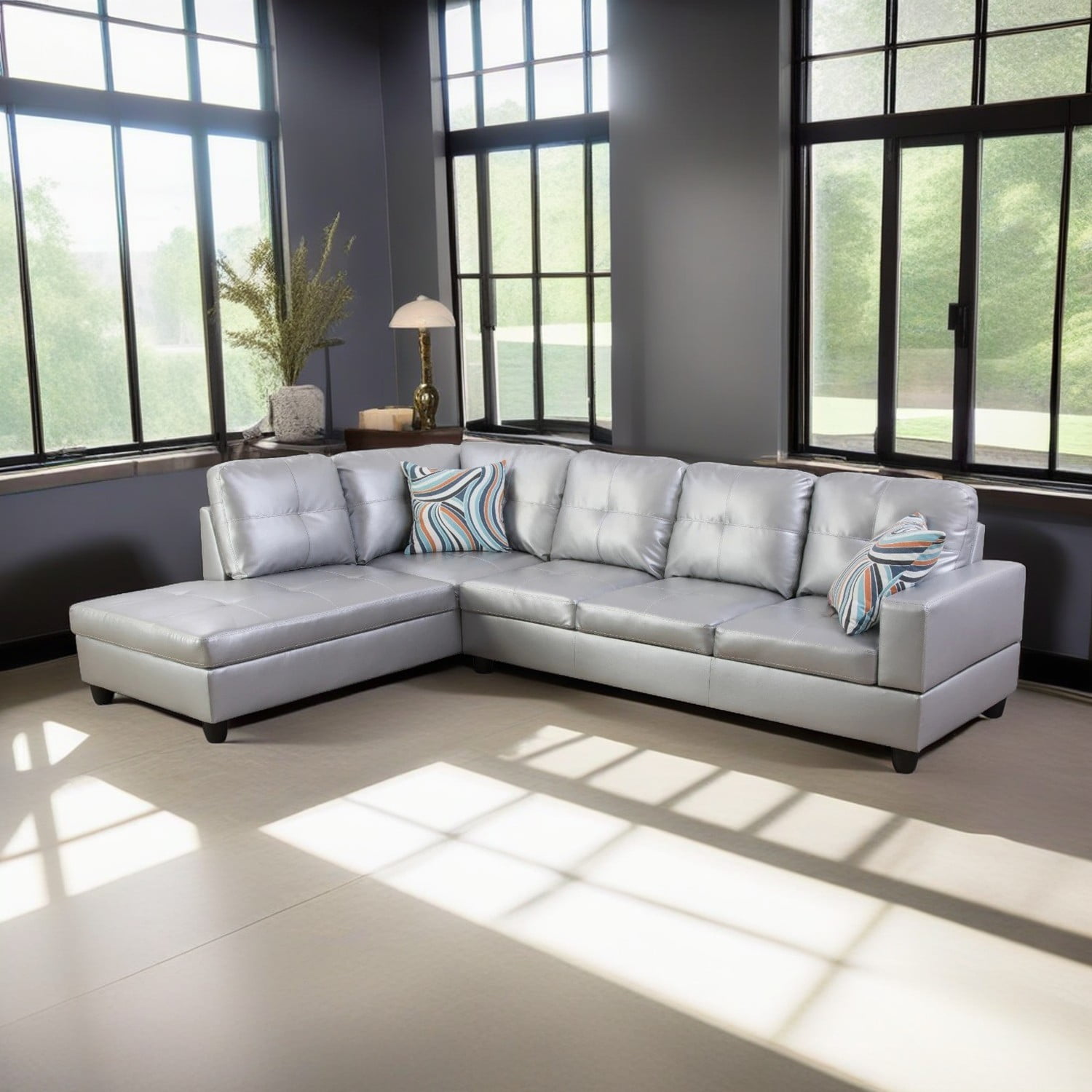 Hommoo 4-Seat Semi Semi PU Synthetic Leather Sectional Sofa Sets, L Shaped Sectional Couches and ...