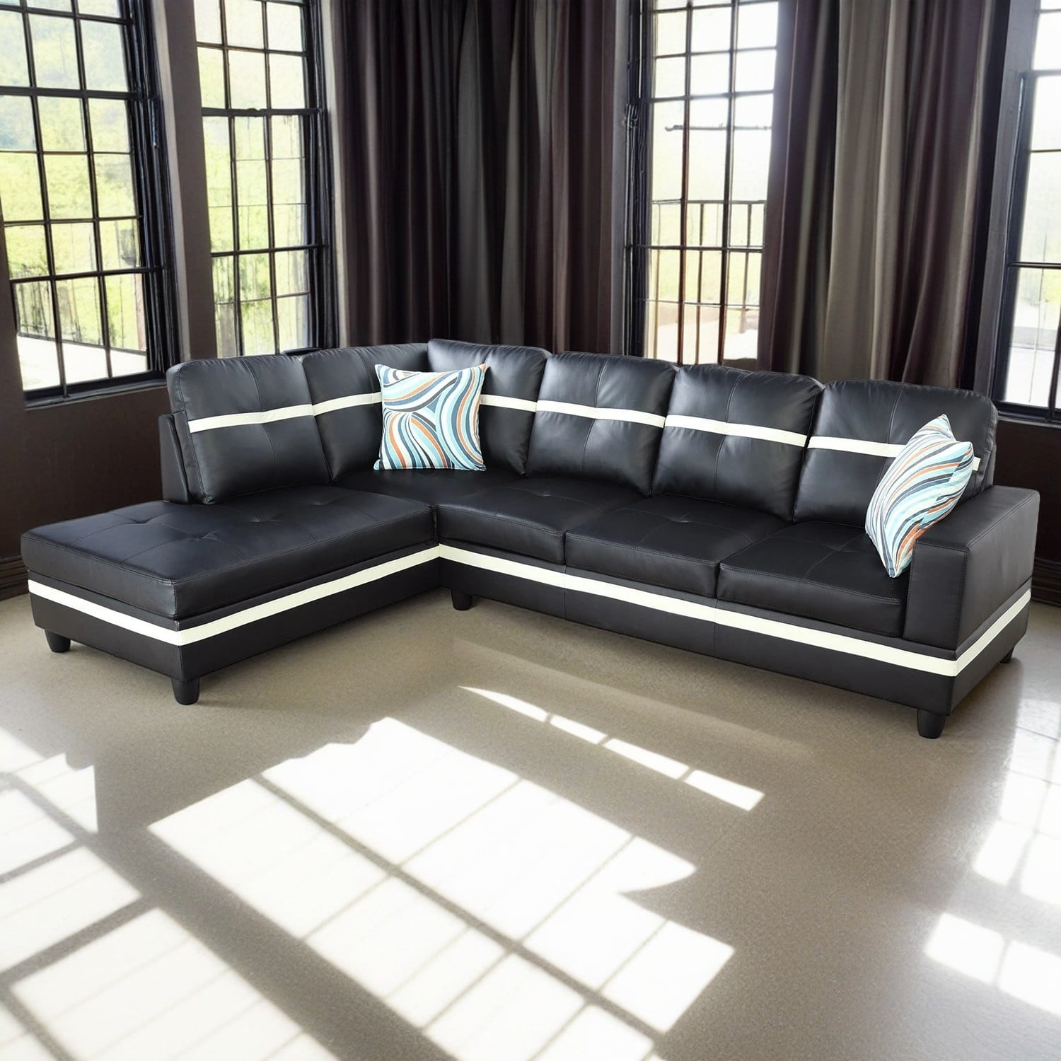 Hommoo 4-Seat Semi Semi PU Synthetic Leather Sectional Sofa Sets, L ...
