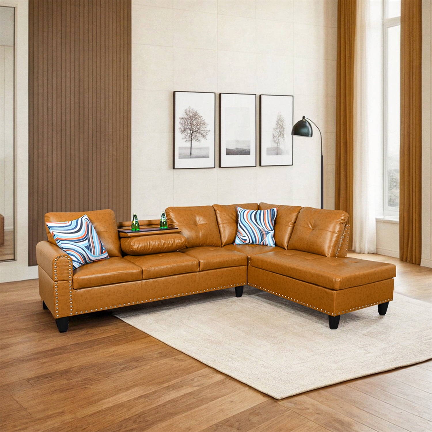 Hommoo 4-Seat Semi PU Synthetic Leather Sectional Sofa Sets, L Shaped ...