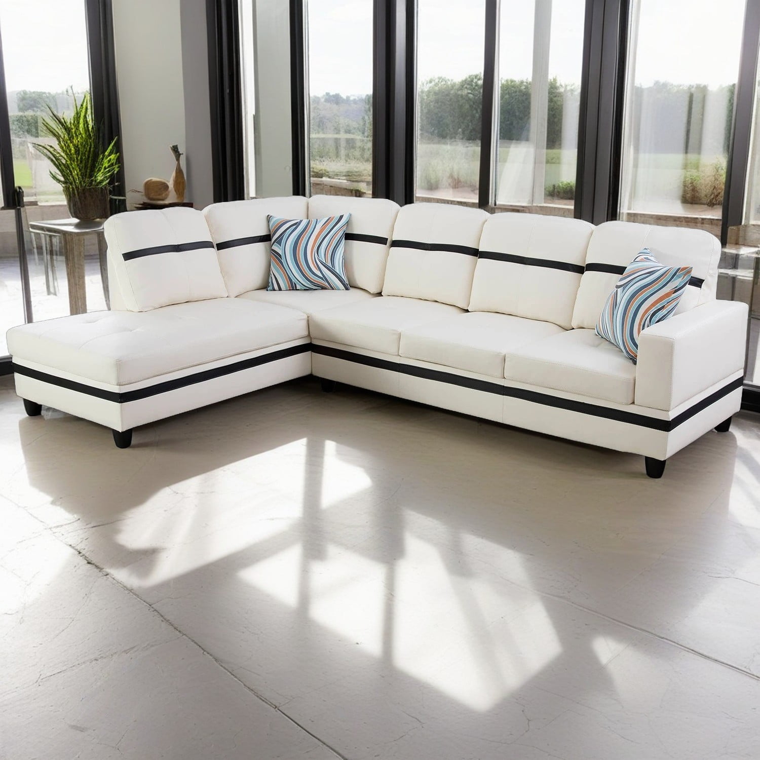 Hommoo 4-Seat Semi PU Leather Sectional Sofa Set - Walmart.com