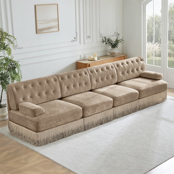 Hommoo 4-Seater Chesterfield Style Velvet Fabric Sofa Couch set, Tufted ...
