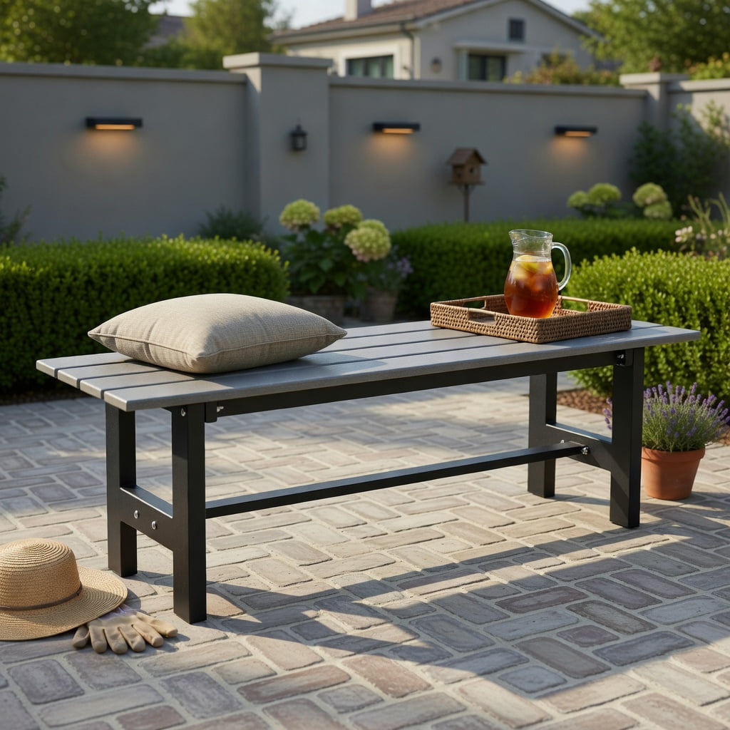 Hommoo 47" Outdoor Patio Bench Chair, Heavy-Duty Slatted Seat, Weather ...