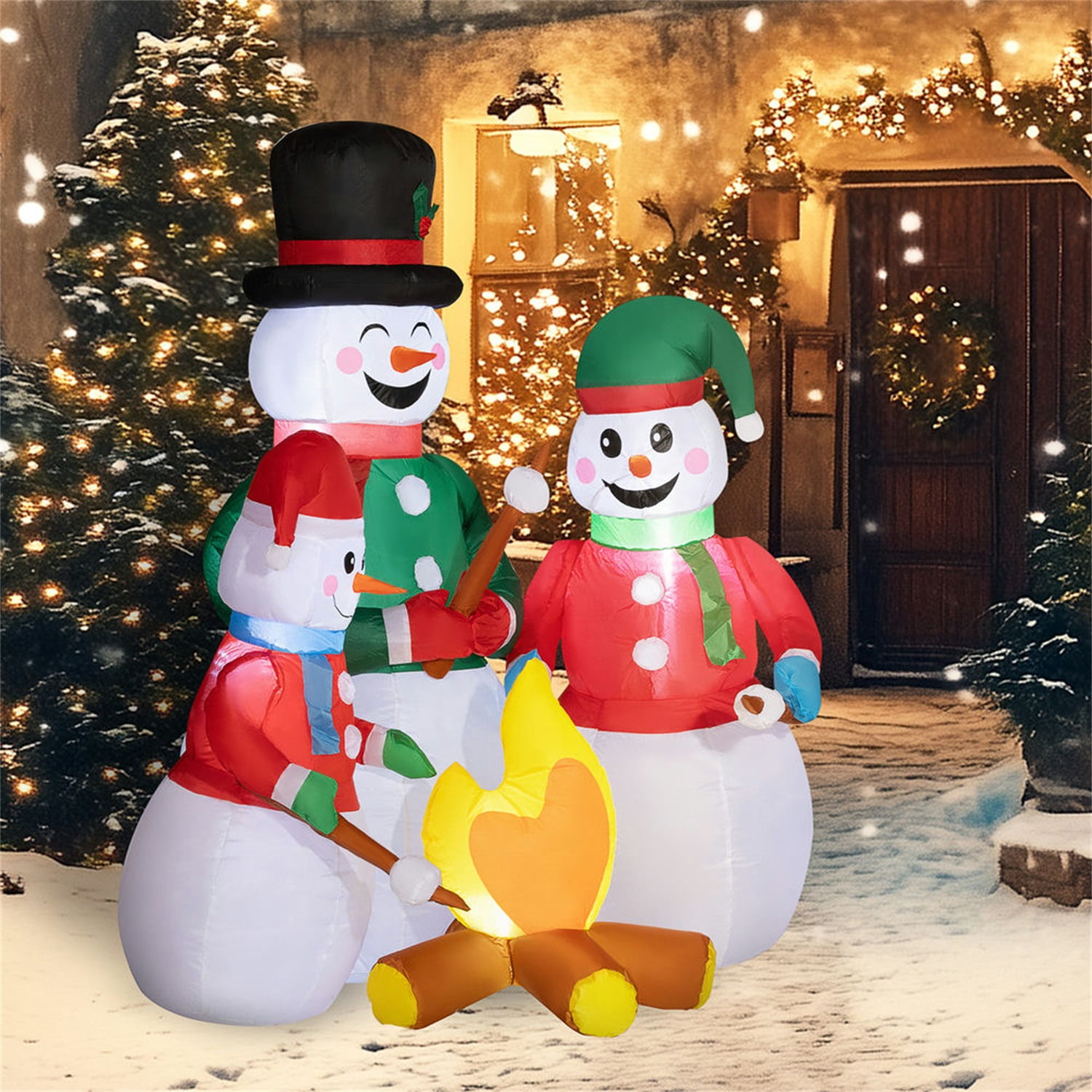 Hommoo 5 FT Christmas Inflatables Snowman Family Roasting Marshmallows ...