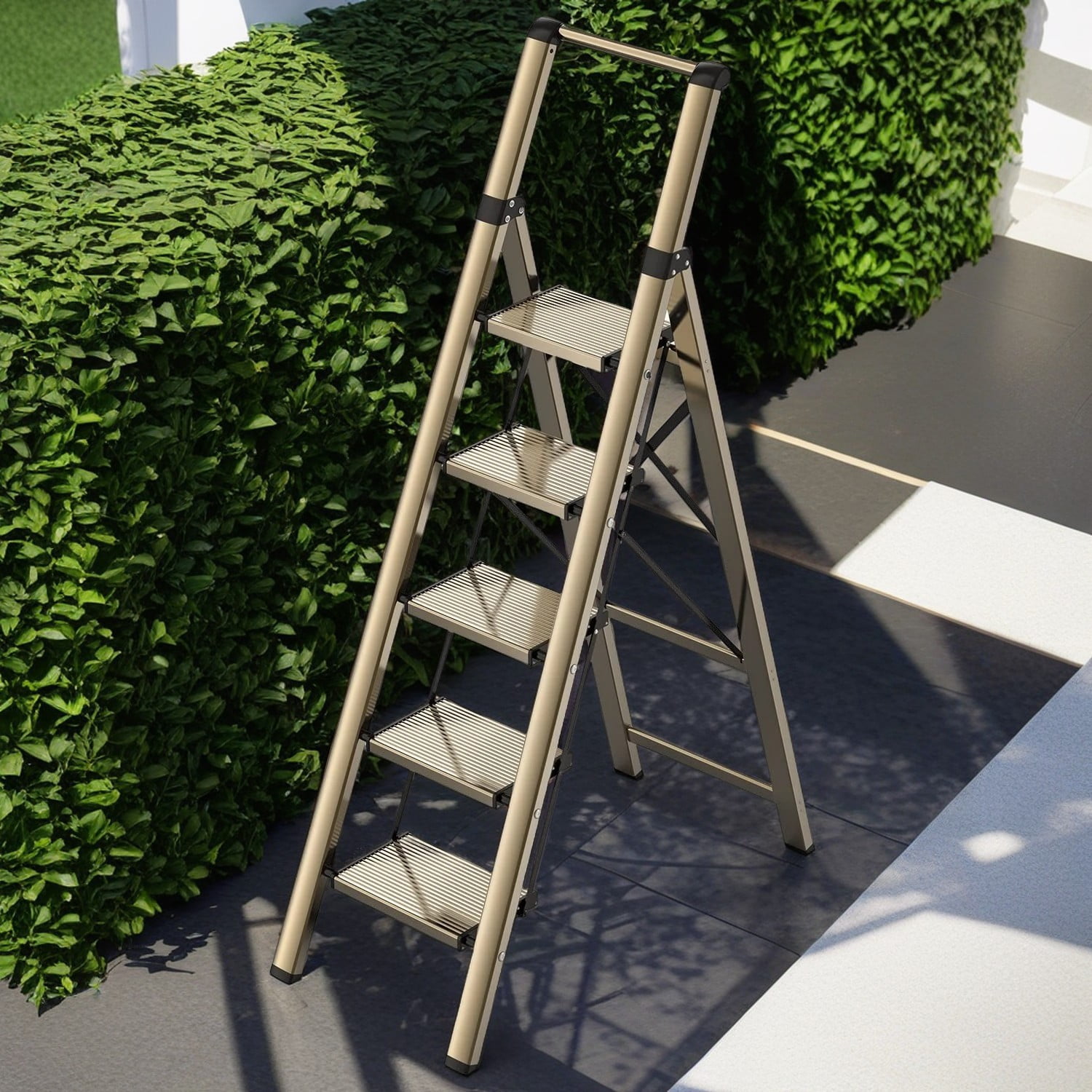 Hommoo 5 Step Ladder, Folding Ladder with Anti-Slip Wide Pedal ...