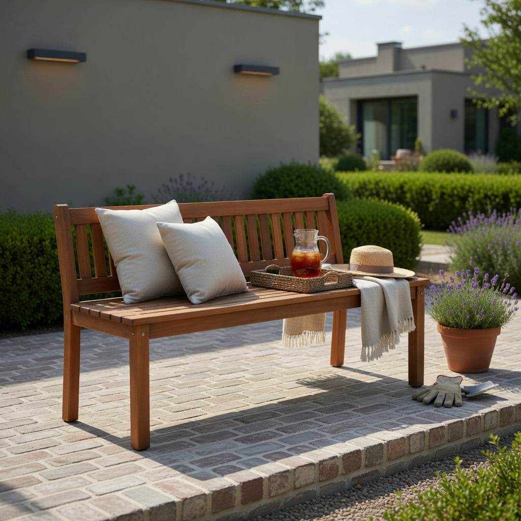 Hommoo 59" Outdoor Wooden Patio Bench, Backless Teak Oil Finished Solid ...