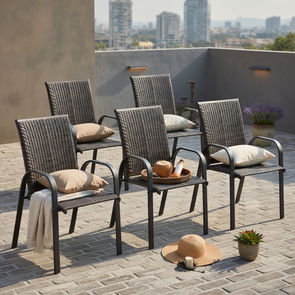 Hommoo 6-Pack Stackable Outdoor Dining Chairs, All-Weather PE Wicker ...