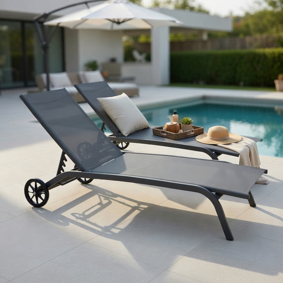 Hommoo 6-Position Adjustable Outdoor Chaise Lounge Chair with Smooth ...