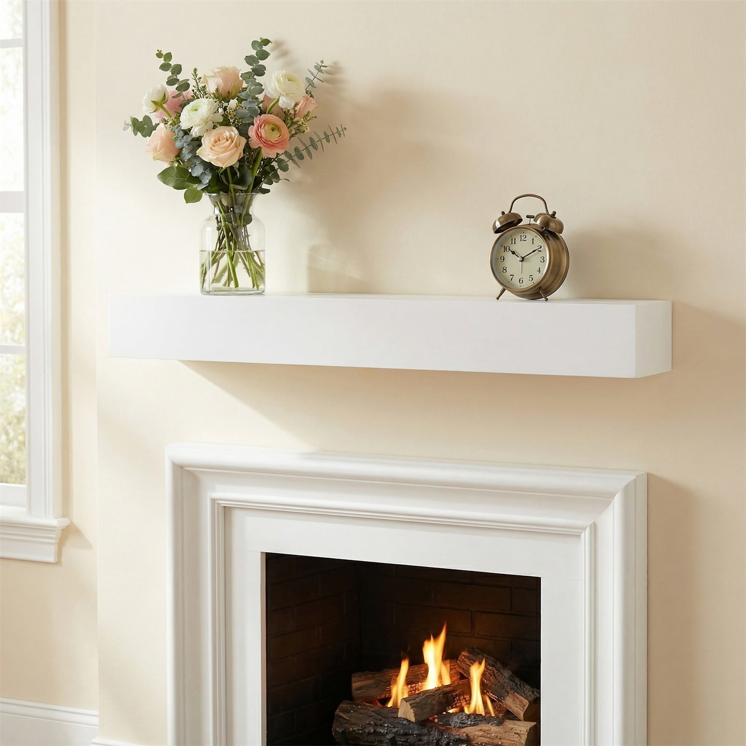 Hommoo 60" Embossed Fireplace Mantel Solid Wood Wall-Mounted & Floating ...