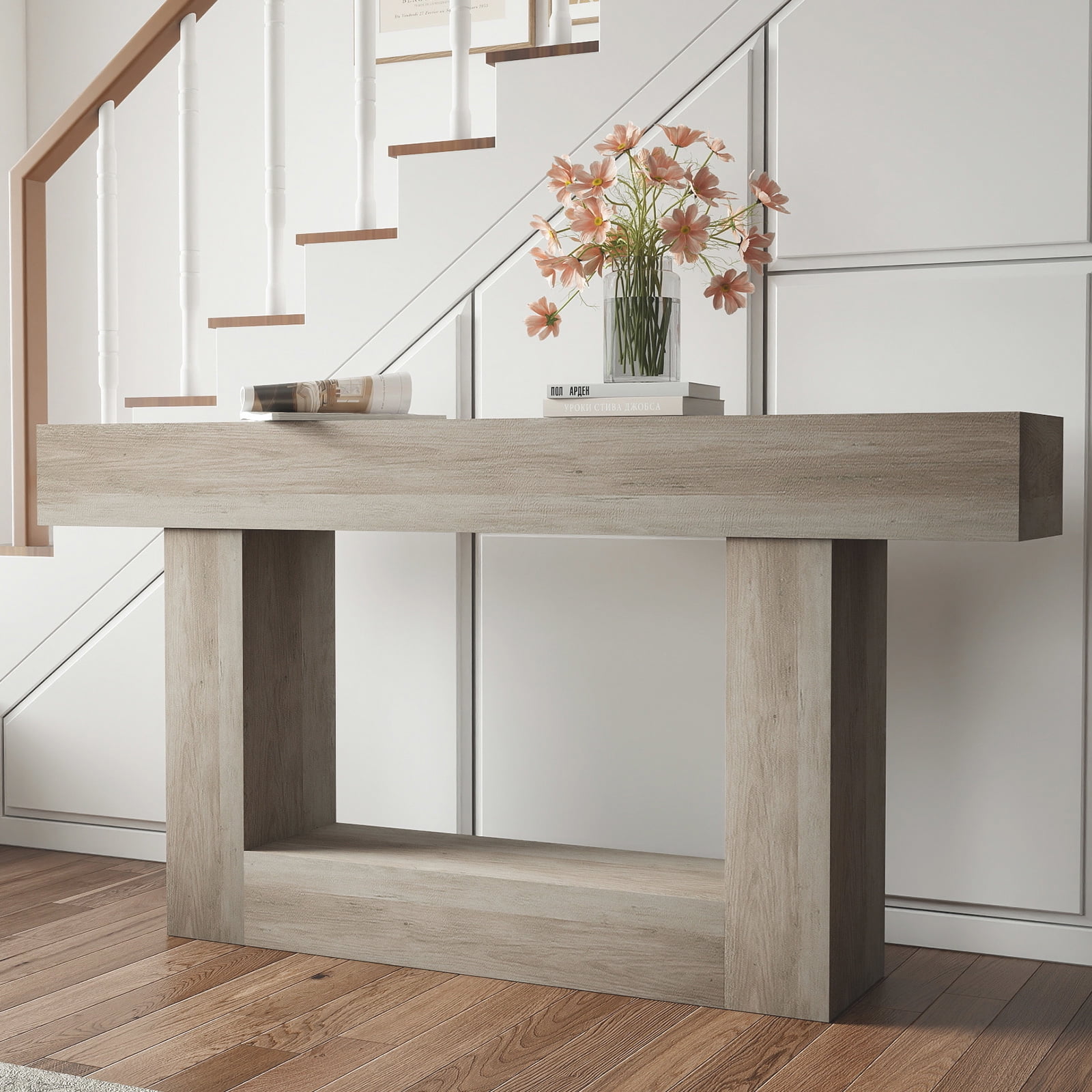 Hommoo 63" Wooden Console Table, Farmhouse 2-Tier Sofa Table, Entryway ...