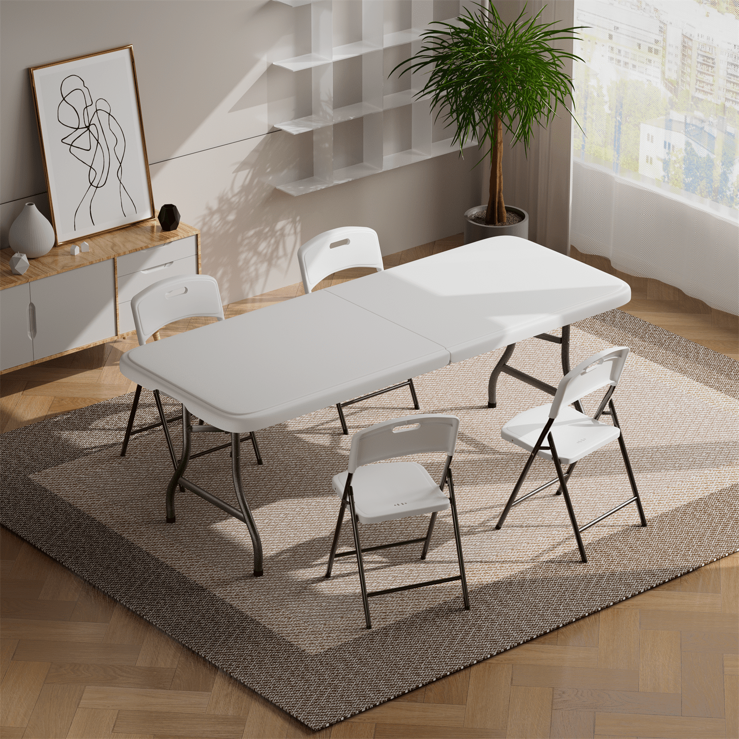 Hommoo 6ft Plastic FoldingTable,Portable Collapsible Table Outdoor ...