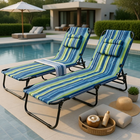 Hommoo Adjustable Beach Chaise Lounge Chair with Face Hole, Removable ...