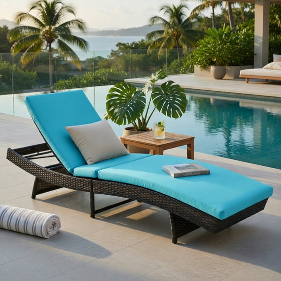 Hommoo Adjustable Folding Rattan Chaise Lounge Chair with Removable ...