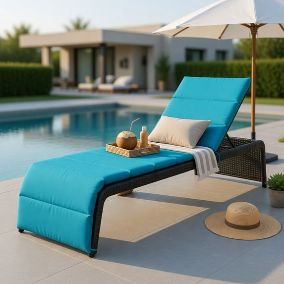 Hommoo Adjustable Outdoor Rattan Chaise Lounge Chair with Thick Cushion ...