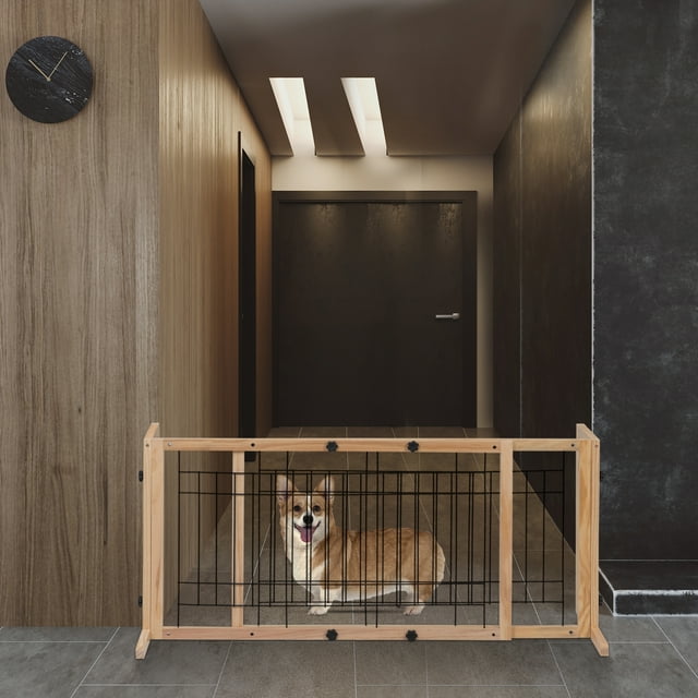 Hommoo Adjustable Pet Gate, Wood Dog Gate with Adjustable Width 40"-71 ...