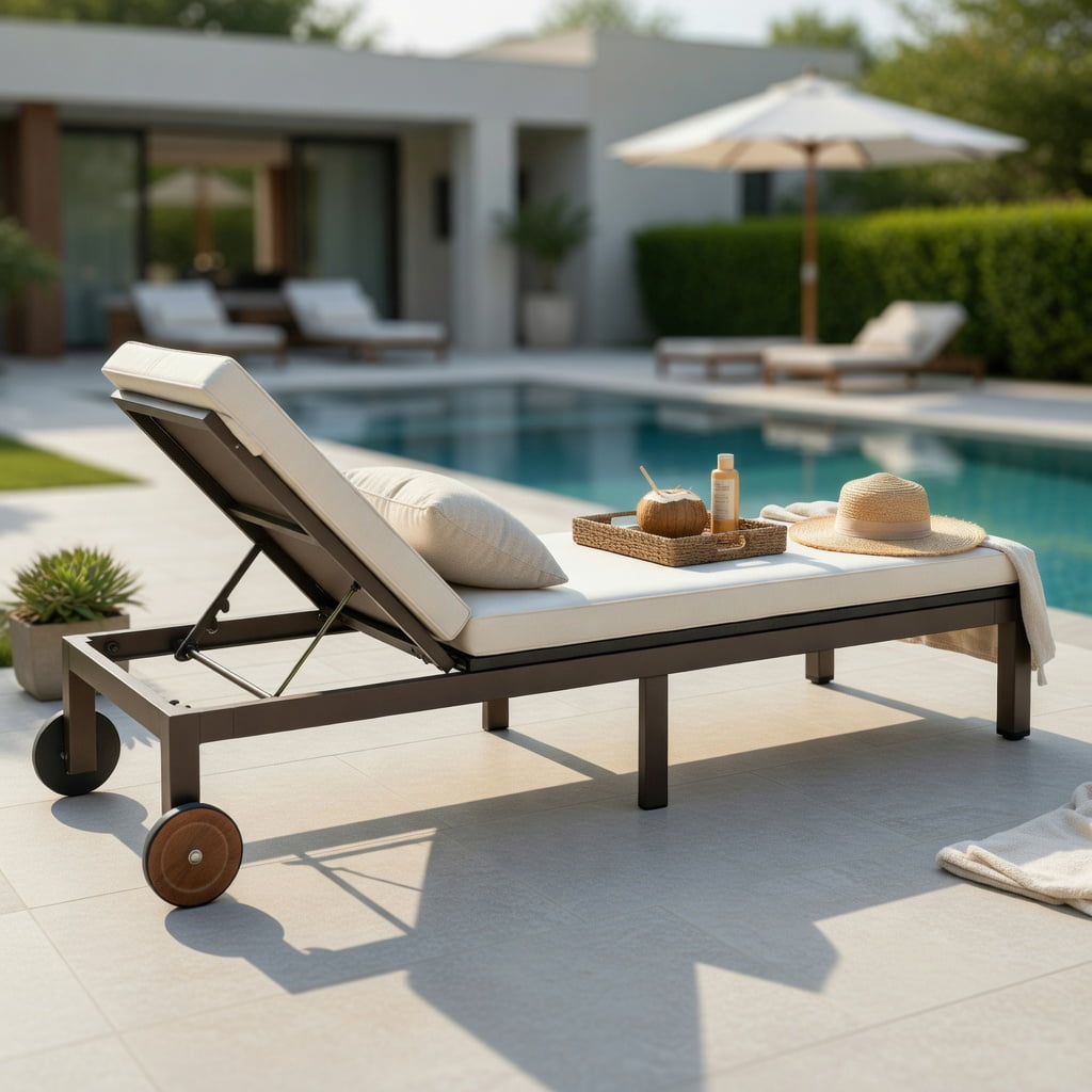 Hommoo Back-Adjustable PE Rattan Patio Lounge Chair with Thick Cushion ...