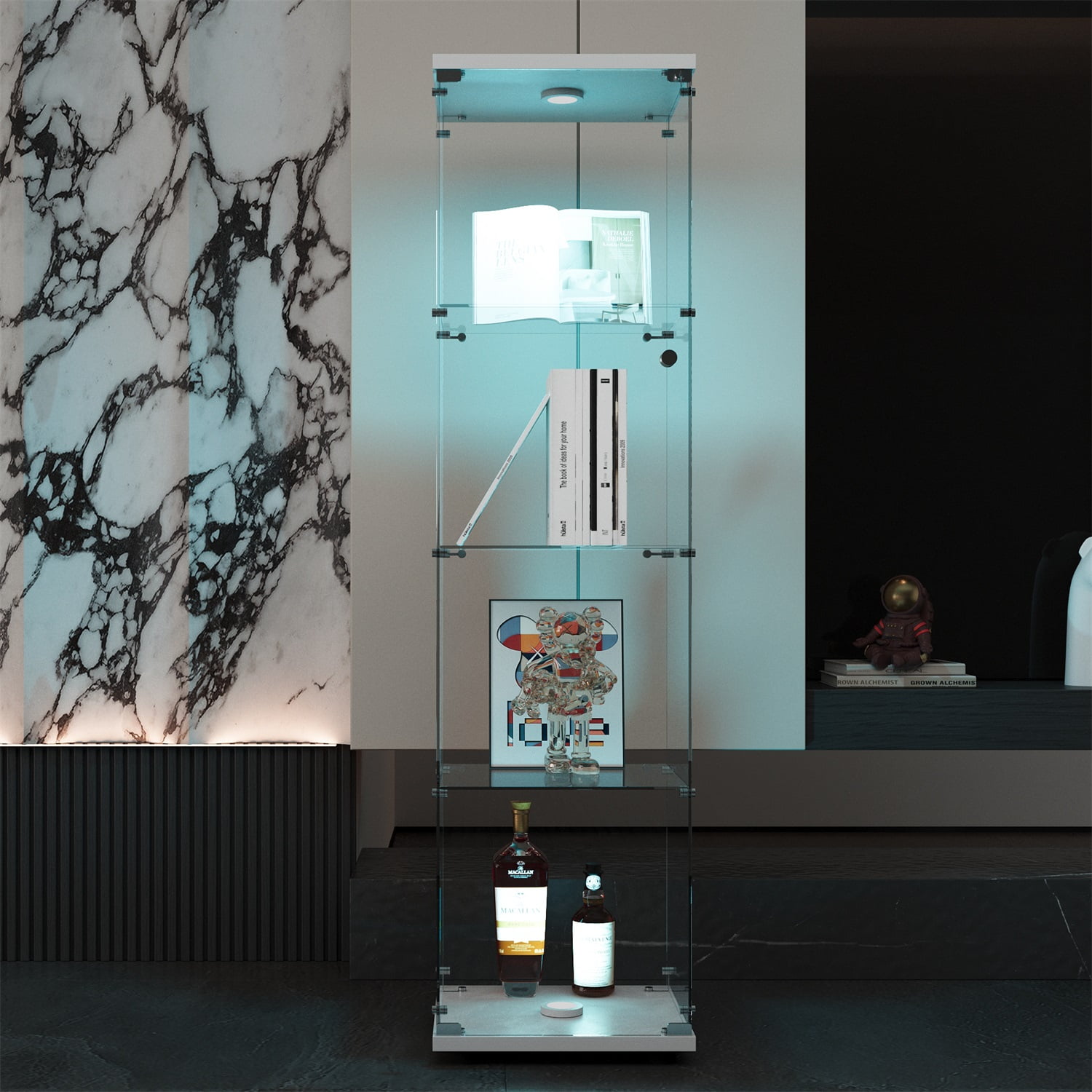 Free Shipping! Hommoo LED Lighted Glass Display Cabinet 4 Shelves with ...