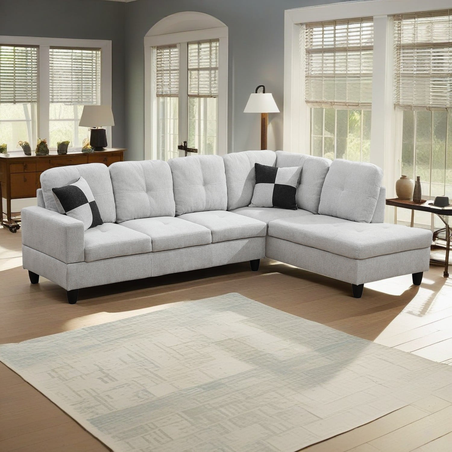 Hommoo Couch Sofa Set Modern L Shaped Sofa for Living Room Flannel Sectional Sofa Set for Apartment Off White Without Ottoman Walmart