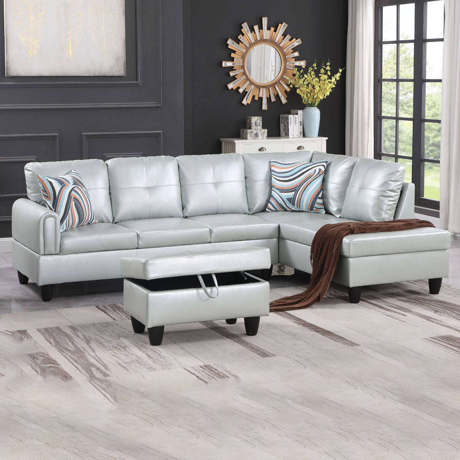 Hommoo Faux Leather 4-Seat Couch, 16'' Back Height L Shaped Sectional Couches and Sofas, Modern ...