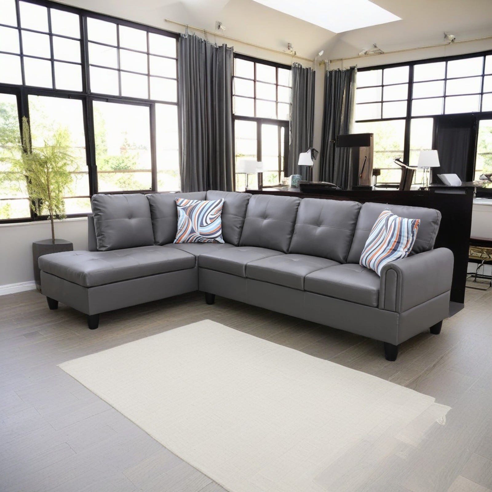 Hommoo Faux Leather 4-Seat Couch, L Shaped Sectional Couches and Sofas, Modern Living Room ...
