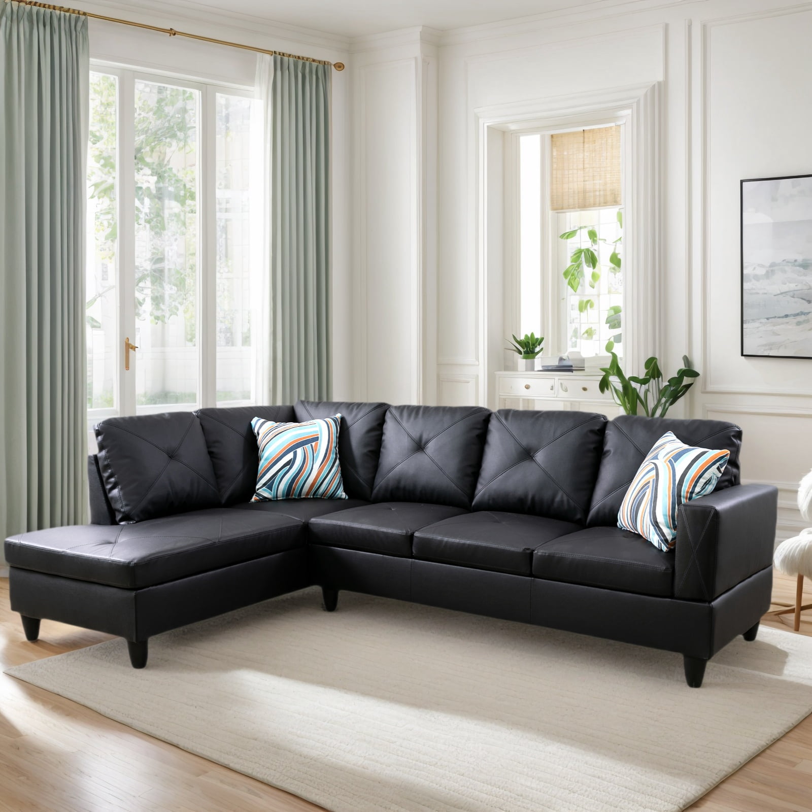 Hommoo 4-Seat Faux Leather Sectional Sofa Couch with Chaise Lounge, L ...