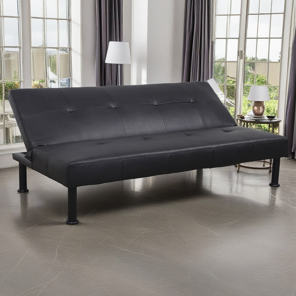 Hommoo Faux Leather Convertible Futon Sofa Bed, Modern Futon Couch Sofa ...