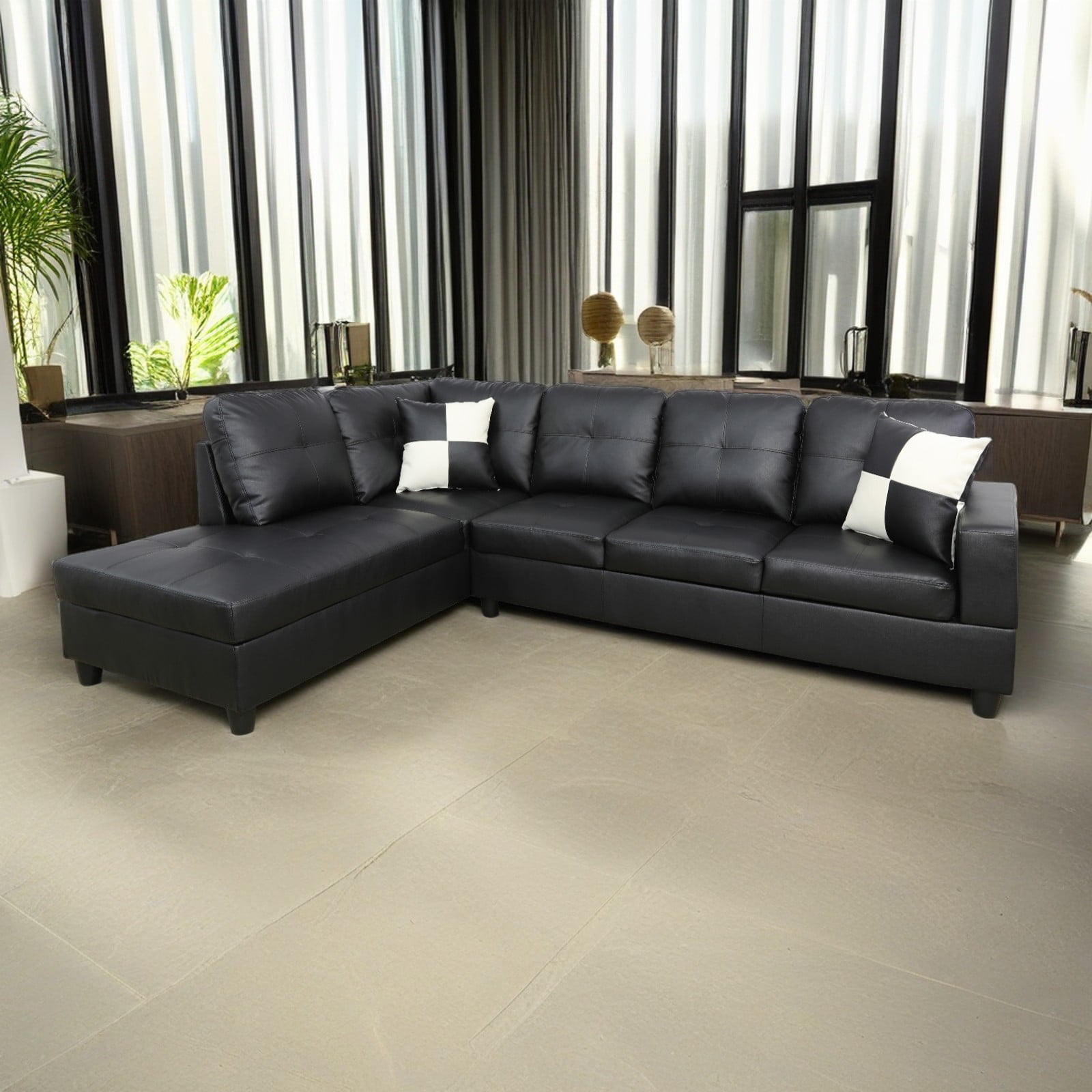 Hommoo Faux Leather L-Shaped Sectional Sofa, Living Room Furniture Sets ...
